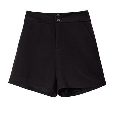 黑色高腰毛呢外穿短裤