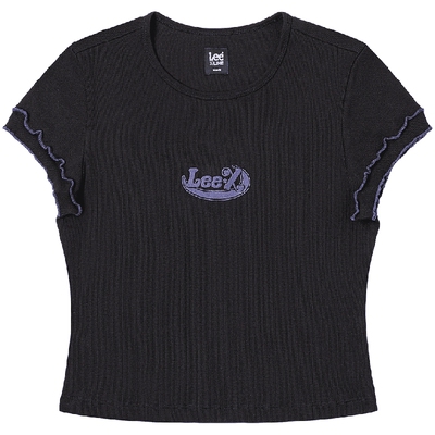 Lee修身版圆领刺绣Logo设计黑色女短袖T恤显瘦休闲潮LWT009880207