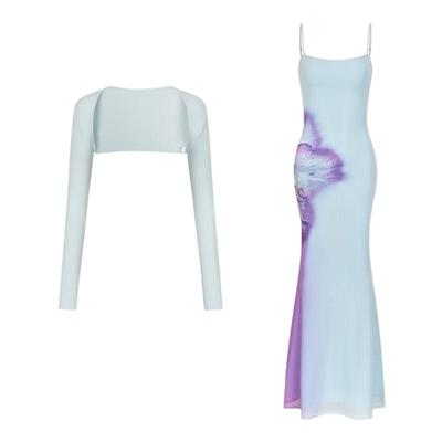 HiimDai度假感紫花渐变连衣裙