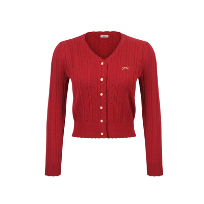 韩系复古麻花刺绣针织开衫