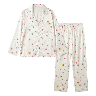 卡通可爱黑皮kitty印花真丝睡衣