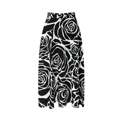 BCBG夏日慢人法式简约优雅立裁剪影花卉印花中长款半身裙女伞裙