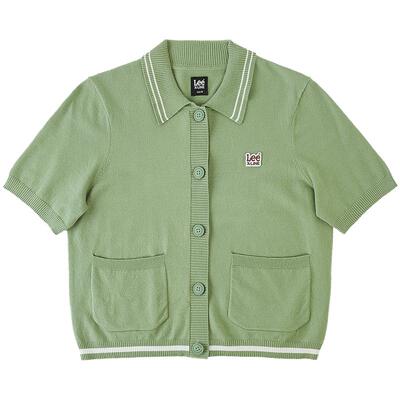 Lee绿色翻领短袖polo衫
