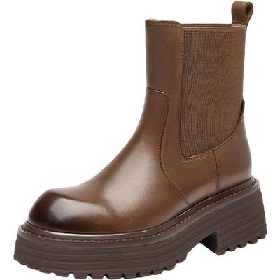 BeauToday切尔西靴新款真皮高跟