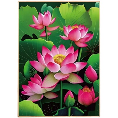 莲叶田田十字绣荷花图2024新款线绣客厅大格四股棉线清纯脱俗满绣