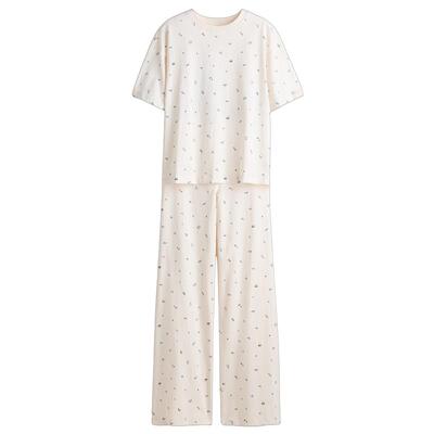 HM女士内衣夏季时尚休闲舒适棉质短袖长裤睡衣套装家居服1315330