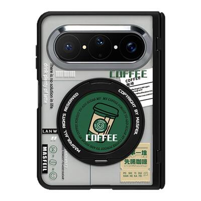 MASFEIL× 先喝咖啡适用华为PuraXMax手机壳磁吸带支架小折叠PURA典藏版半透明全包保护套防摔x2新款高级网红