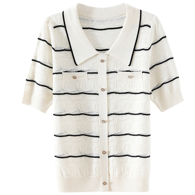 欧莎条纹Polo短袖针织衫