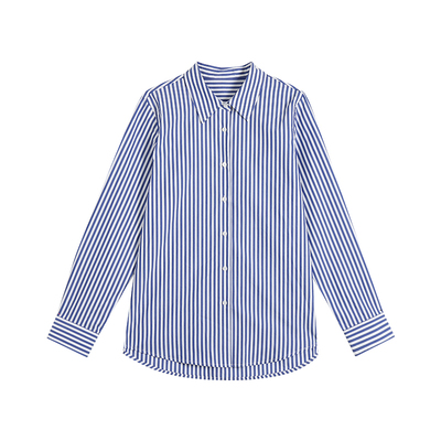 Maven Lin 条纹醋酸混纺基础款刺绣衬衫女春夏宽松通勤翻领上衣