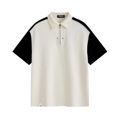 it FIVECM撞色短袖T恤男女同款夏季潮流拉链翻领时尚韩版polo衫