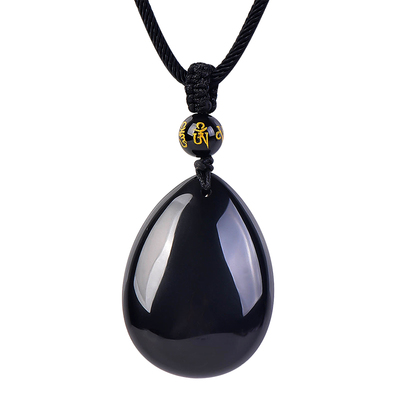 千瑟天然黑曜石水滴吊坠