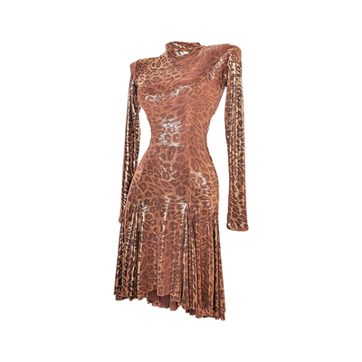 又见梵羽拉丁舞蹈服咖色豹纹漏背