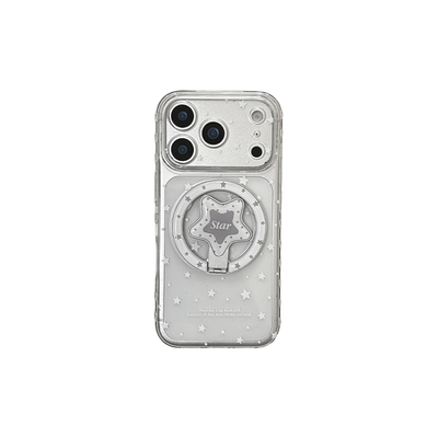日韩简约超好看五角星折叠磁吸支架适用苹果18promax手机壳iPhone17pro透明壳16pro女新款15防摔14保护套网红