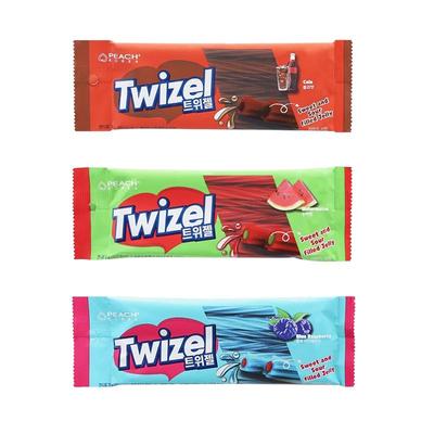 韩国进口chao火yem扭扭糖螺旋形凝胶长条夹心软糖果可乐蓝莓西瓜