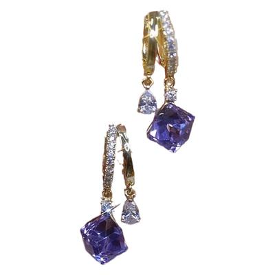 紫色水晶方糖耳扣2025年新款爆款轻奢气质高级感耳环显白百搭耳饰