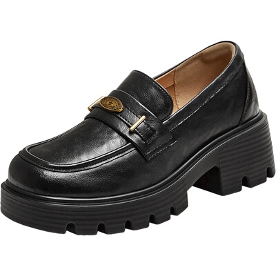 天美意厚底增高学院英伦乐福鞋复古单鞋女休闲JK小皮鞋2025秋新款