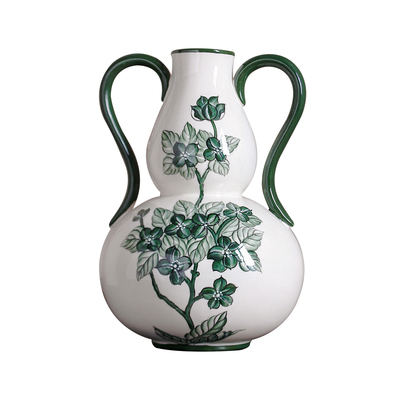 新中式复古手绘绿梅陶瓷葫芦瓶