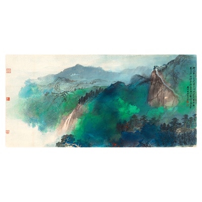 张大千谷口人家复制宣纸艺术微喷