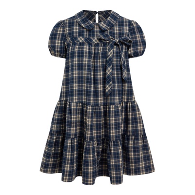 CIDER娃娃领格纹彼得潘领蝴蝶结短袖娃娃迷你连衣裙114933612