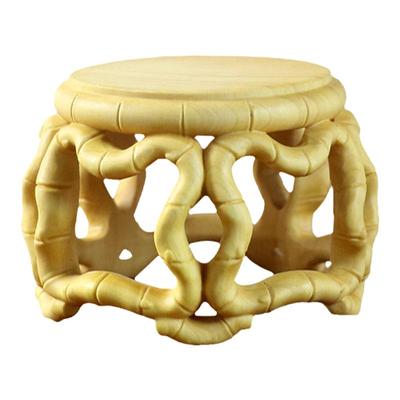 黄杨木雕圆鼓凳底座花盆