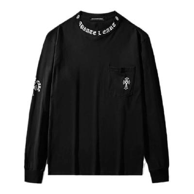 十字架手臂串标黑白长袖T恤宽松