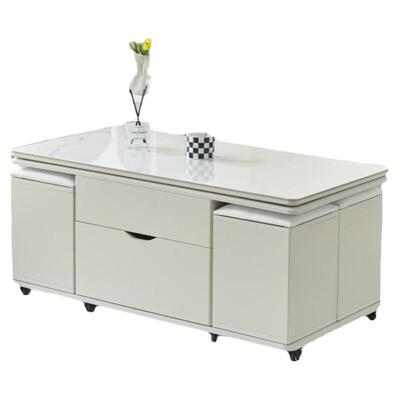 小户型奶油风多功能岩板升降茶几