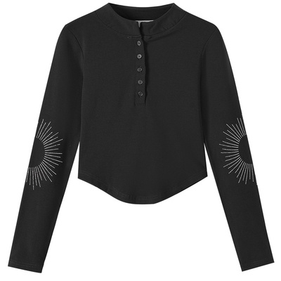 烫钻长袖T恤女修身打底衫上衣潮