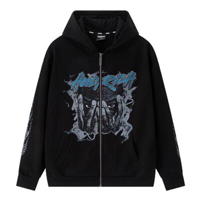 HOODRICH美式复古人像印花连帽卫衣男潮牌秋季休闲百搭开衫外套