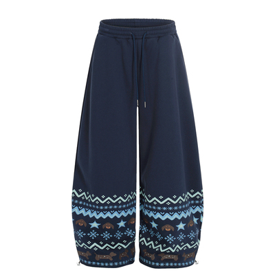 复古冬季费尔岛加绒卫裤