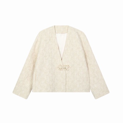 蓝点新中式老钱风肌理盘扣羊毛呢