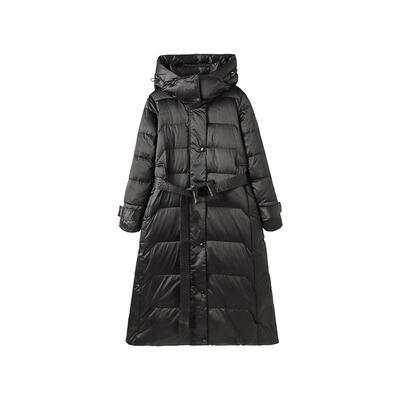 CHESONSE【轻暖自在】明星同款高级鹅绒连帽黑色中长款羽绒服61