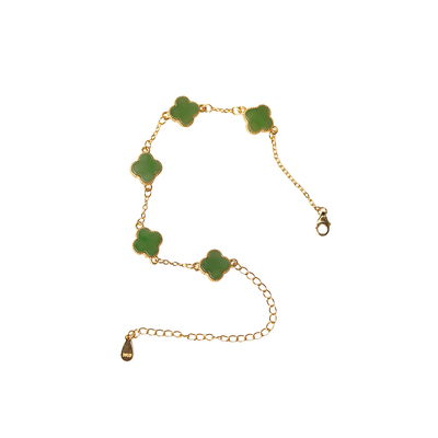 天然俄罗斯碧玉四叶草纯银镶嵌款手链 女款玉石简约时尚手链饰品