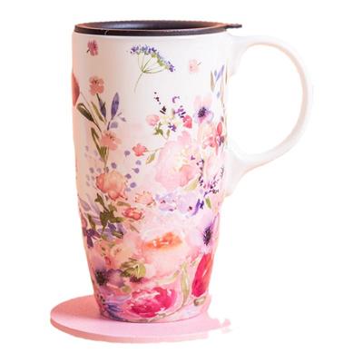 爱屋格林大容量陶瓷马克杯女带盖早餐杯办公室水杯咖啡杯高颜值