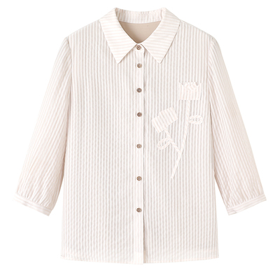 亦白百搭翻领条纹衬衫上衣女