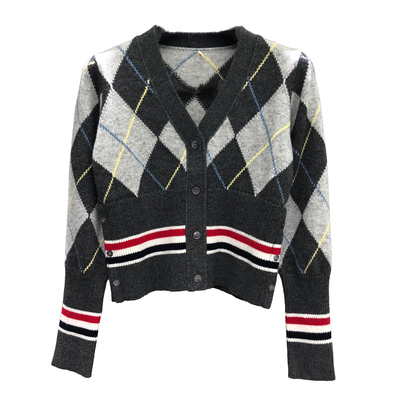 TB针织开衫美式复古短菱形针织衫