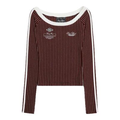 BADBLOOD美式复古条纹露肩T恤