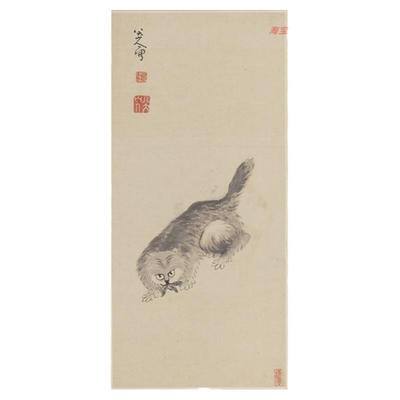 明 八大山人(朱耷)猫蝶图立轴纸本34.7X74厘米现货宣纸复制画