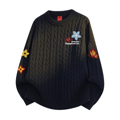 查尔斯桃心蝴蝶印花毛衣男女圆领