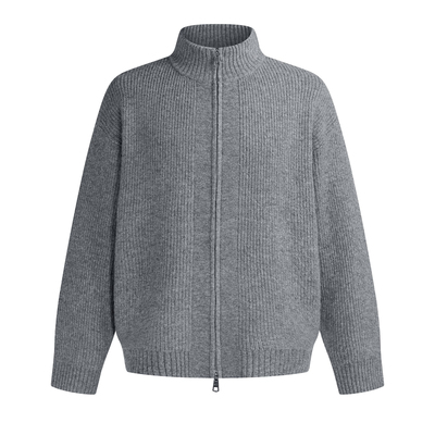 COLDSTONE 浅灰色针织开衫外套拉链立领防风保暖高级毛衣