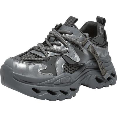 百思图2026春季商场新款老爹鞋厚底增高灰色女运动休闲鞋B9061AM6