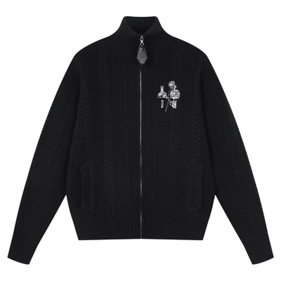 MEDM粗坑条玫瑰花刺绣毛衣