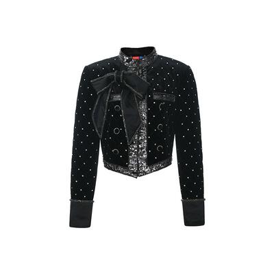 【明星同款】lefame拉飞姆秋季丝绒烫钻短棉服短款外套