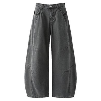 派上用场阔腿休闲弯刀牛仔裤
