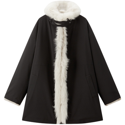 【商场同款】太平鸟品质狐狸毛派克皮草外套女气质黑A1ADF4509