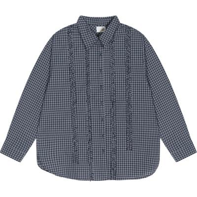 SEE YOU at PIZZA衬衫女2026春季新款棉质木耳边格纹上衣593728