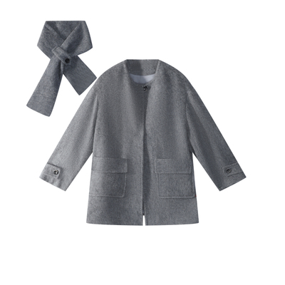 拉绒翻领大围脖保暖毛呢外套