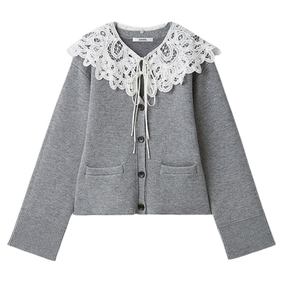 SNIDEL2026春夏新品时尚蕾丝钩花披肩V领长袖针织衫SWNT261204