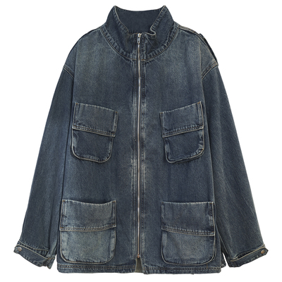 木子理想胖mm大码工装风牛仔外套