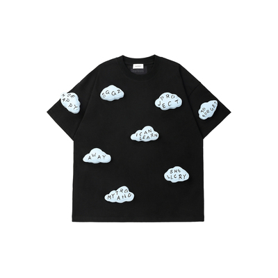 SQQZ PROJECT春夏新款满身立体云朵标语短袖T恤男女同款