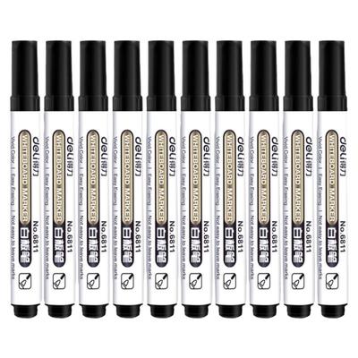 得力白板笔可擦黑色10支装